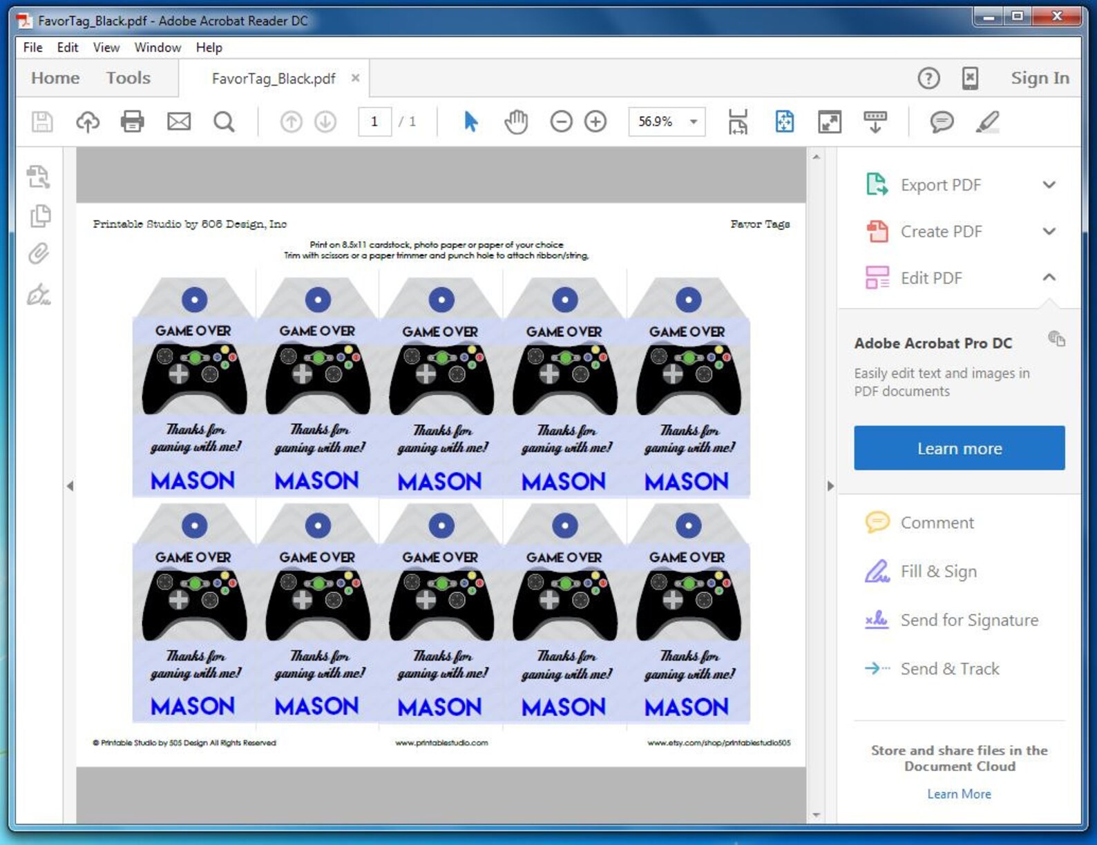 Blue Video Game Favor Tag Gamer Favor Tags Printable Video | Etsy
