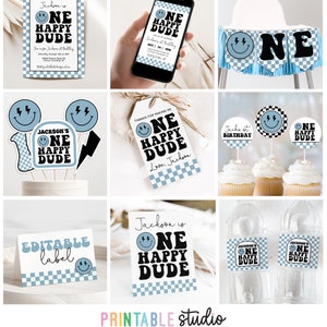 ONE Happy Dude Party Decorations in Blue Happy Dude Party HUGE ...