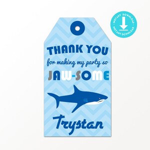 Shark Party Favor Tag Printable Shark Favor Tags Shark Birthday Party ...