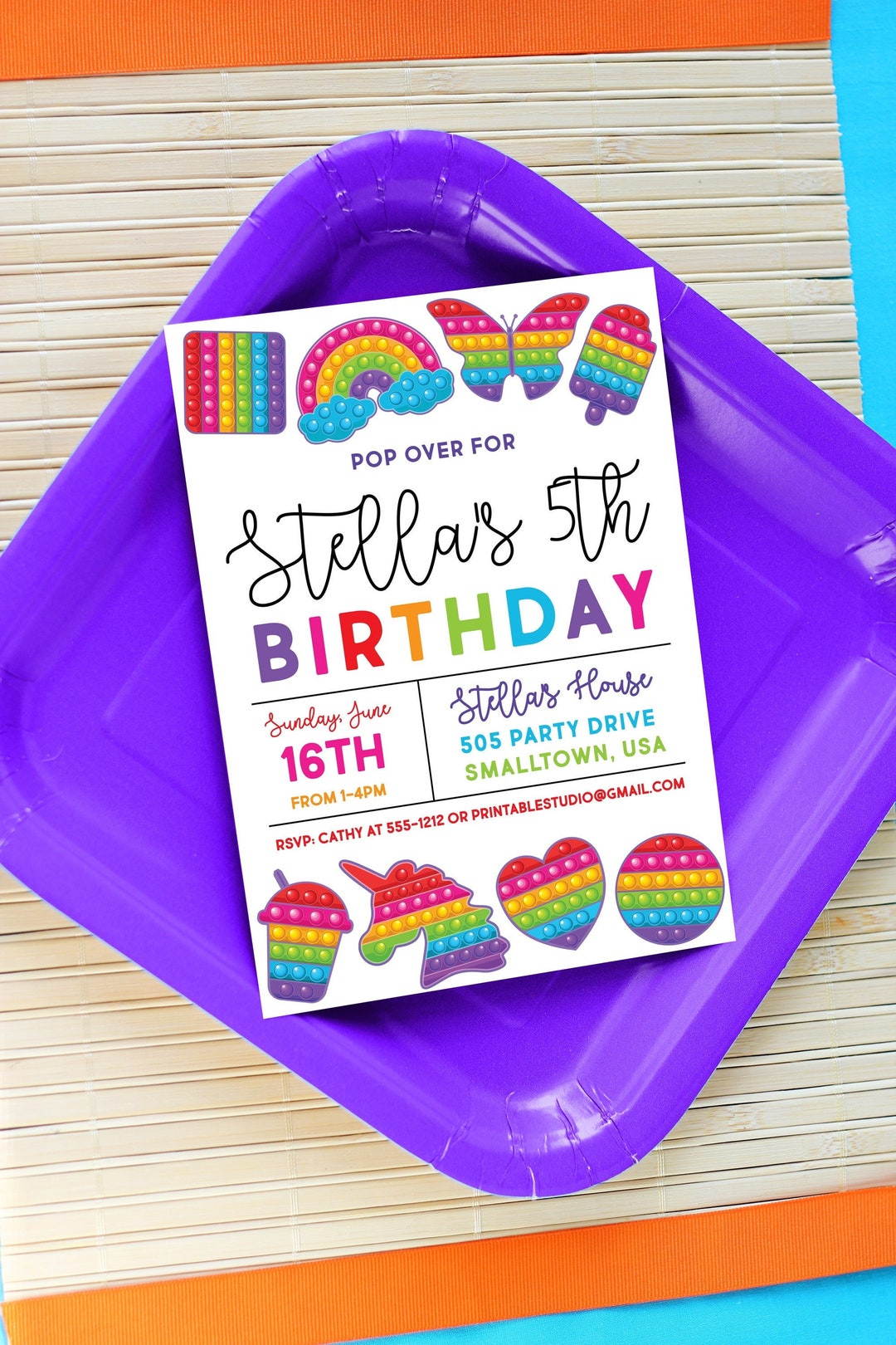 Pop It Invitation Pop It Birthday Invitation Pop It Party Invitation ...