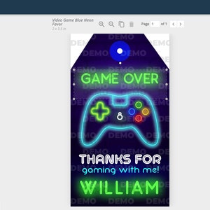 Editable Video Game Birthday Party Favor Tags Neon Gamer Luggage Favor ...