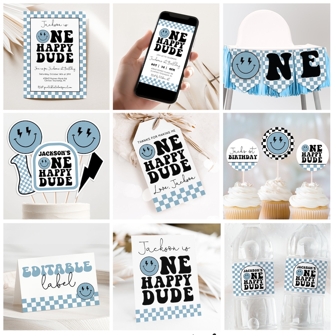 ONE Happy Dude Party Decorations in Blue Happy Dude Party HUGE ...