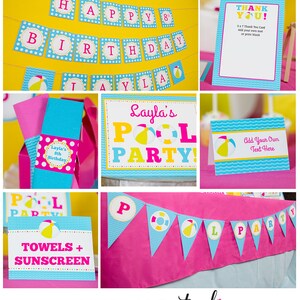 Pool Party Decorations in Pink INSTANT DOWNLOAD Pool Party Birthday ...