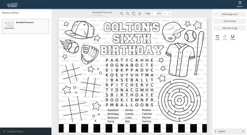 Editable Baseball Party Coloring Page Baseball Placemat Basketball ...