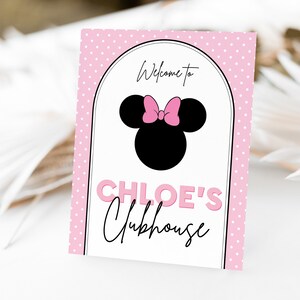 Editable Minnie Party Signs in Light Pink Modern Minnie Mouse Party ...
