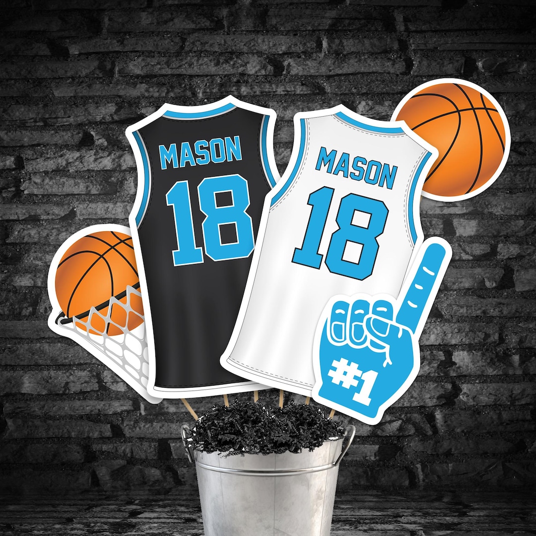 Basketball Centerpieces in Cyan Blue, Bright Blue Basketball Birthday ...