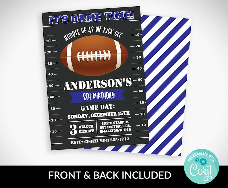 Football Party Invitation in Blue Football Birthday | Etsy