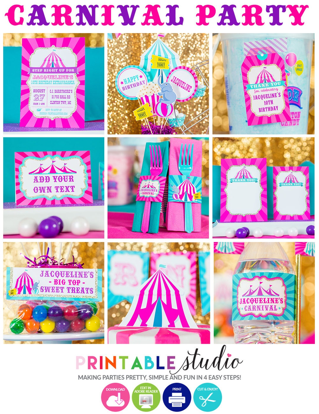 Carnival Theme Party Decorations in Pink Printable Carnival - Etsy