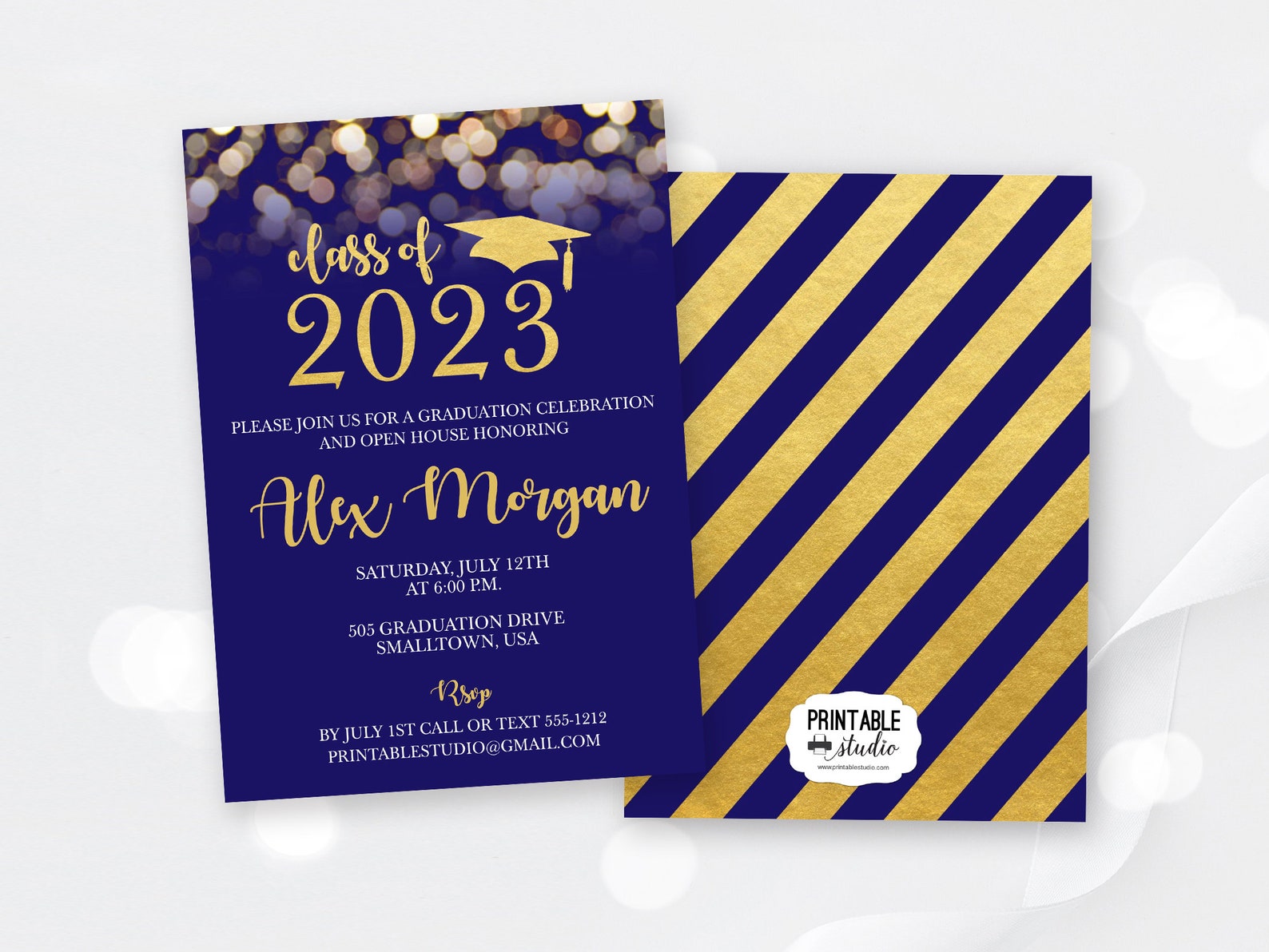 Blue and Gold Graduation Invitation Instant Download Graduation Party ...