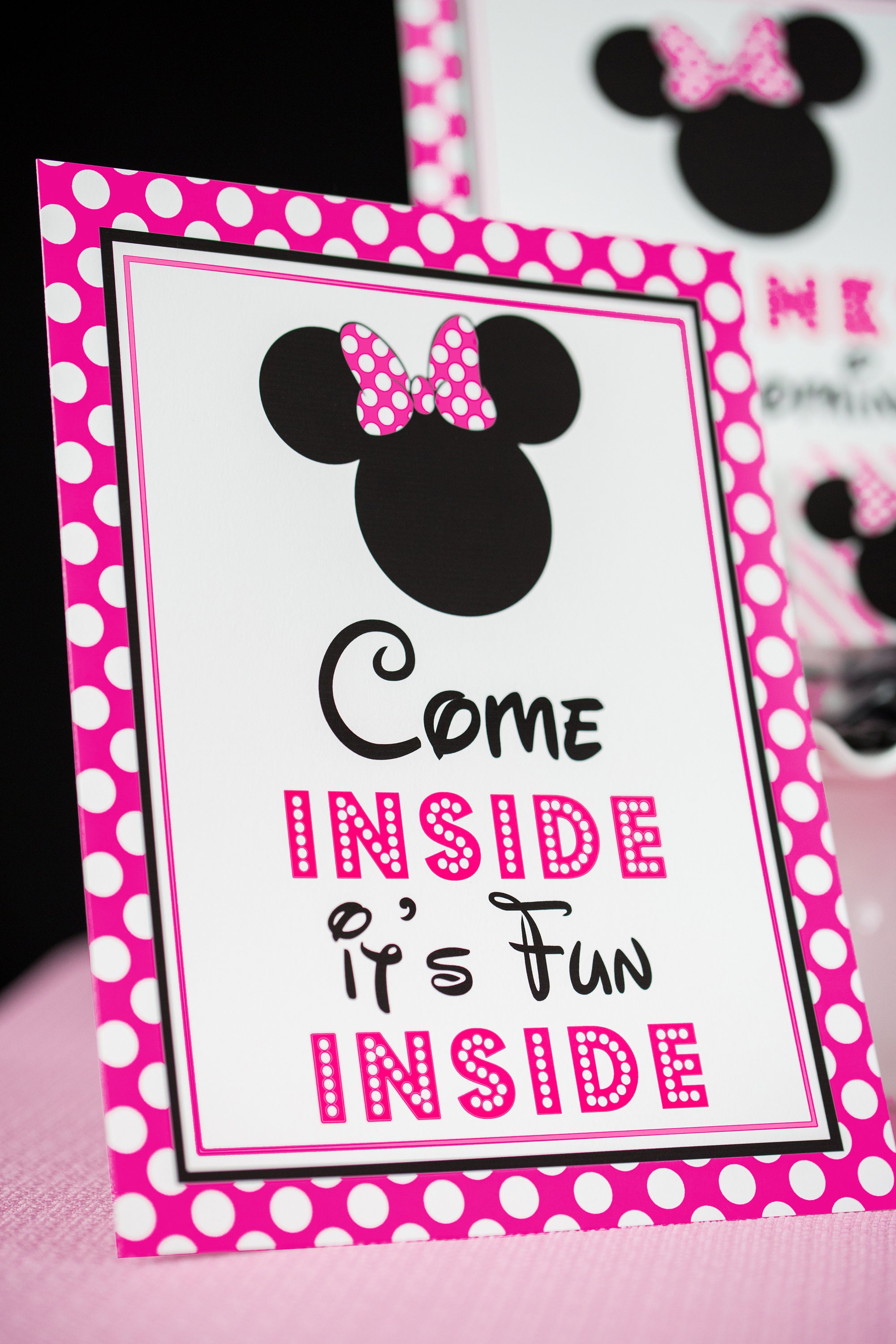 Hot Pink Minnie Mouse Party Signs Instant Download Bright | Etsy