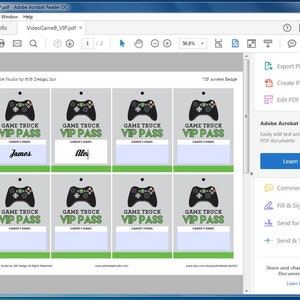 Video Game Party VIP Pass Printable Video Game VIP Pass by Video Game ...