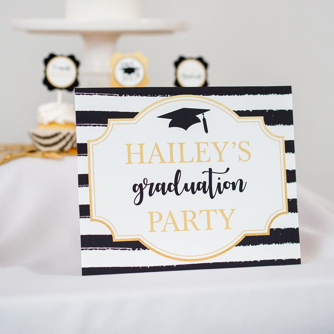 Graduation Party Signs in Gold and Black - Gold Graduation Party Signs ...