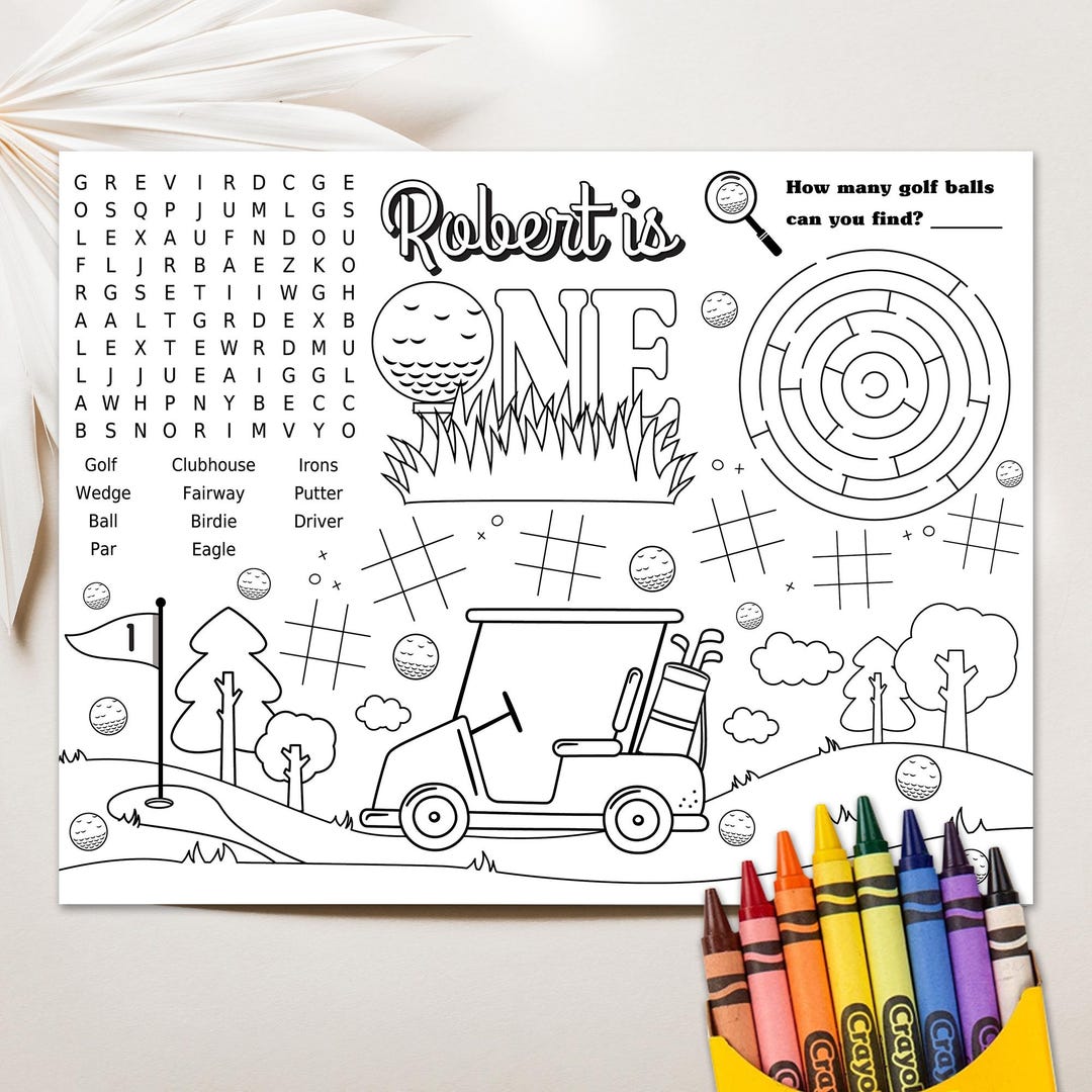 Editable Golf Placemat, Golf Coloring Page, Golf Activity Page Golf ...