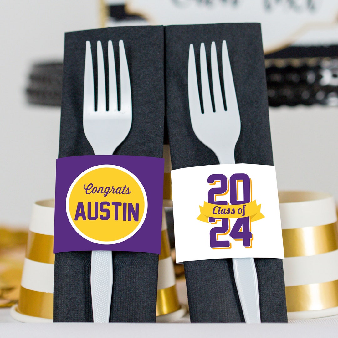 Graduation Napkin Wrapper in Purple Gold, Graduation Napkin Ring in ...