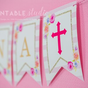 God Bless Banner Pink and Gold First Communion Banner With Floral ...