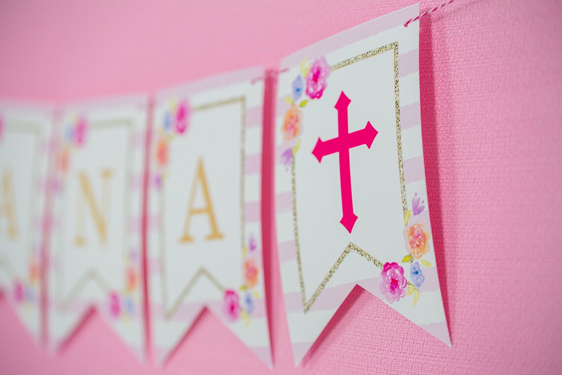 God Bless Banner With Floral Watercolor Baptism Banner Girl - Etsy