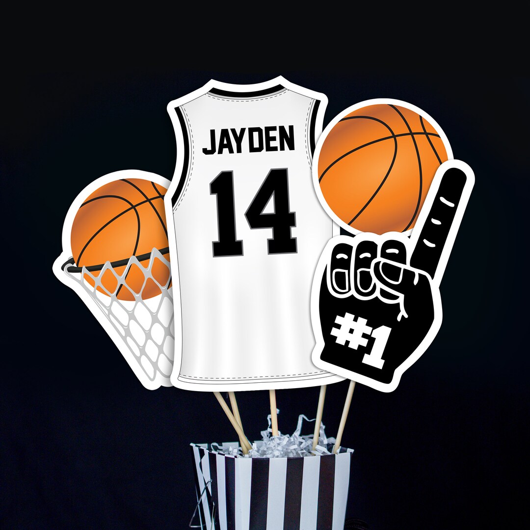Basketball Centerpieces in Black, Printable Basketball Birthday Party ...