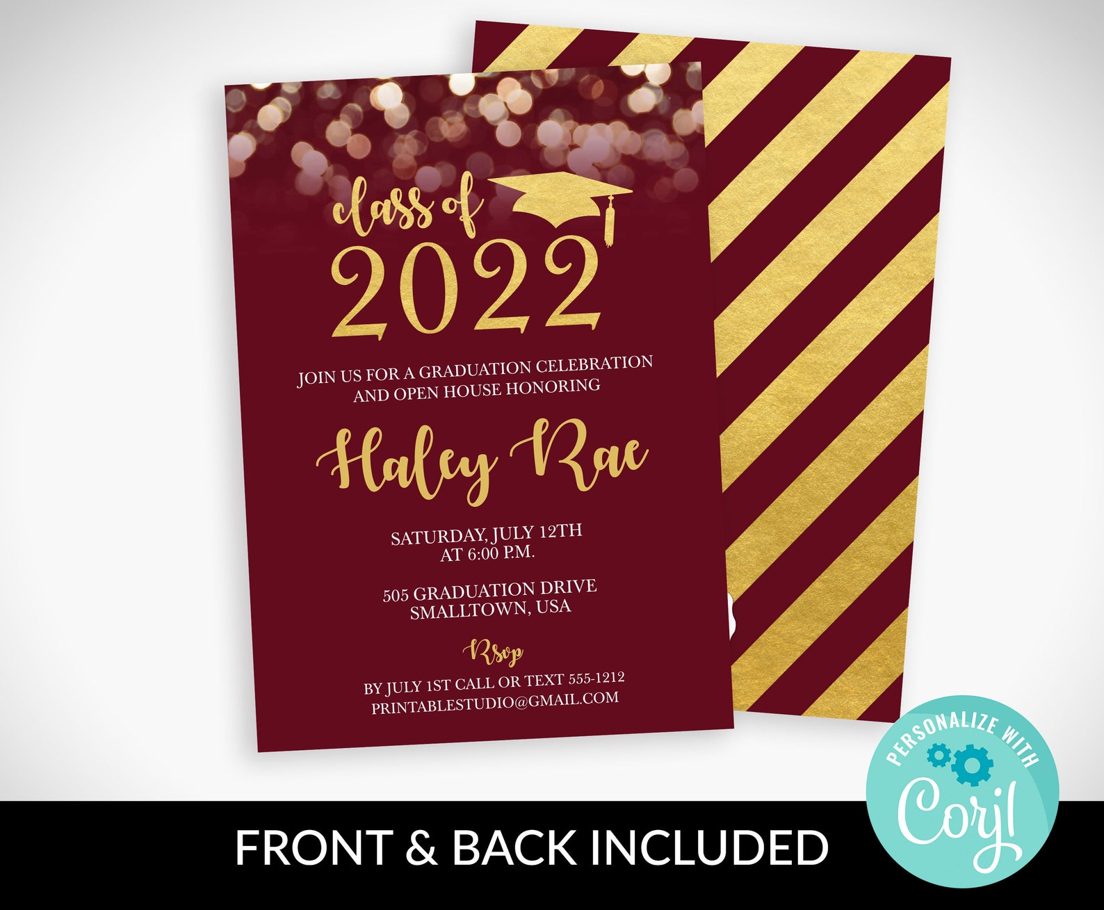 Maroon and Gold Graduation Invitation Instant Download - Etsy