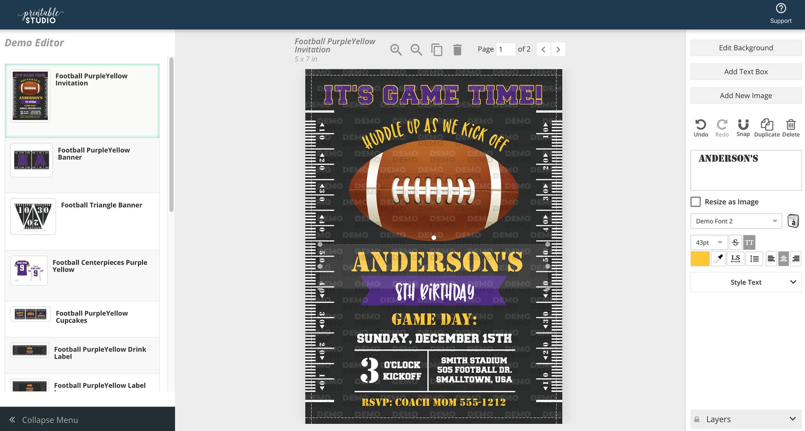 Football Party Decorations in Purple Yellow Football - Etsy