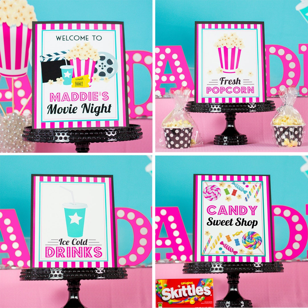 Movie Party Signs - Instant Download Pink Movie Party Signs - Movie ...