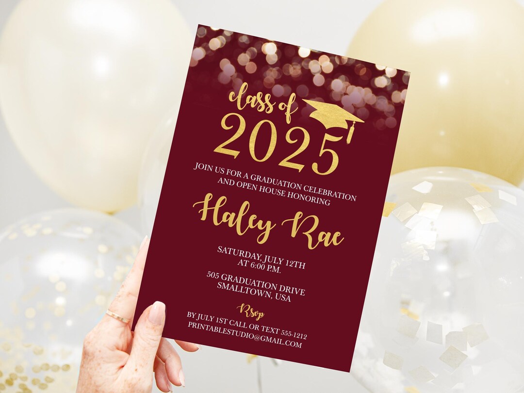 Maroon and Gold Graduation Invitation 2025 Graduation Invitation ...