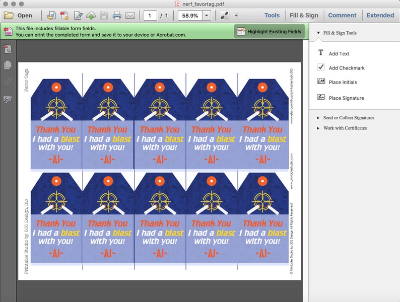 Dart Favor Tags Printable Foam Dart Favor Tags Dart Party - Etsy