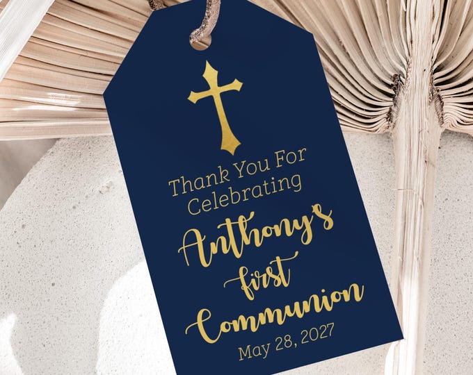 Blue Floral Holy Communion Favor Tag, First Holy Communion Sticker ...
