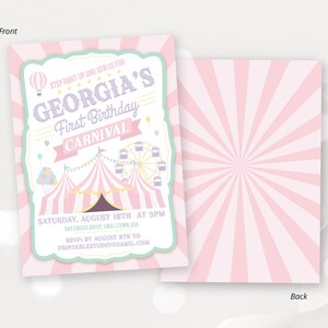 Editable Pastel Carnival Invitation, Carnival Birthday Party Invitation ...