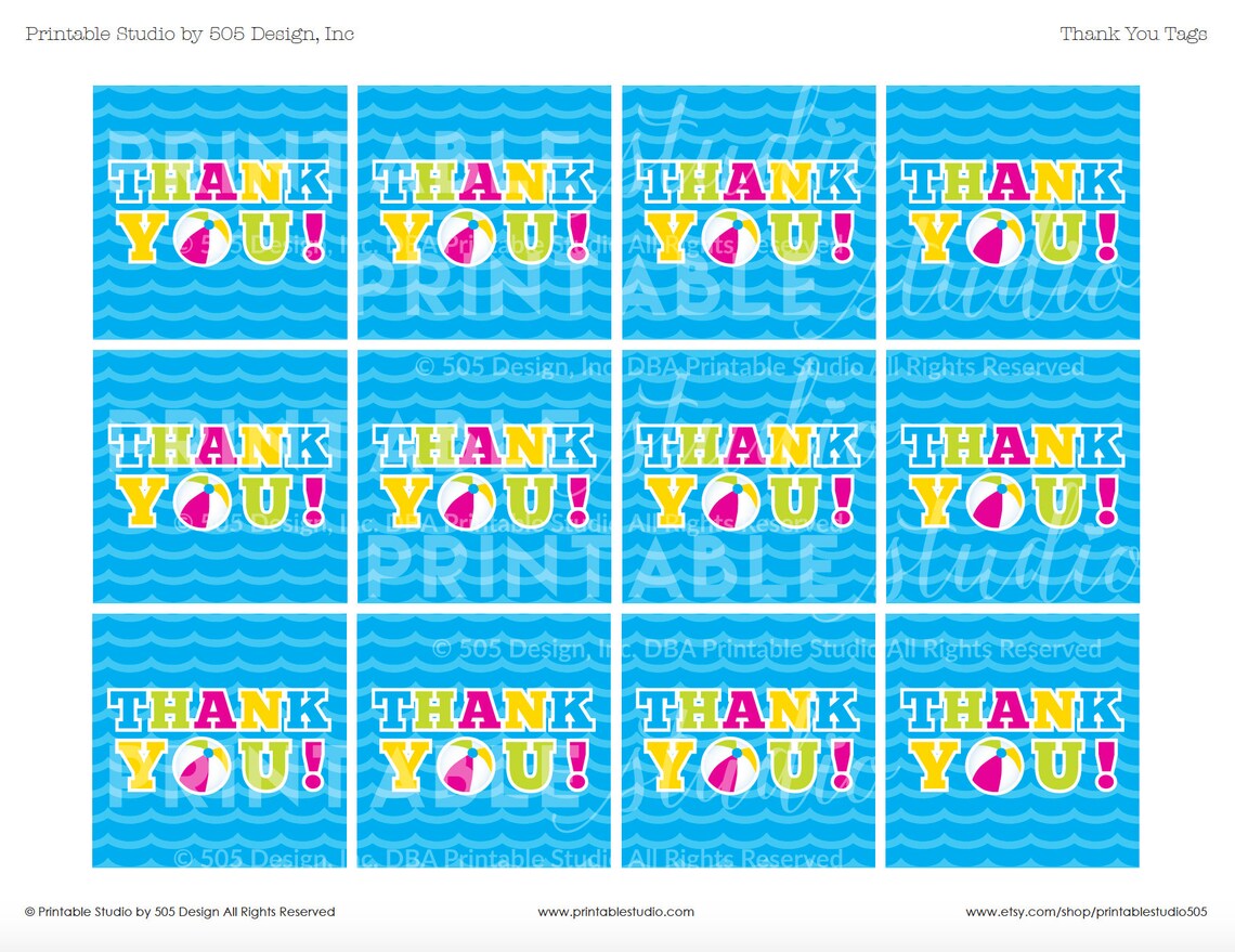 Pool Party Thank You Tag Instant Download Printable Pool | Etsy