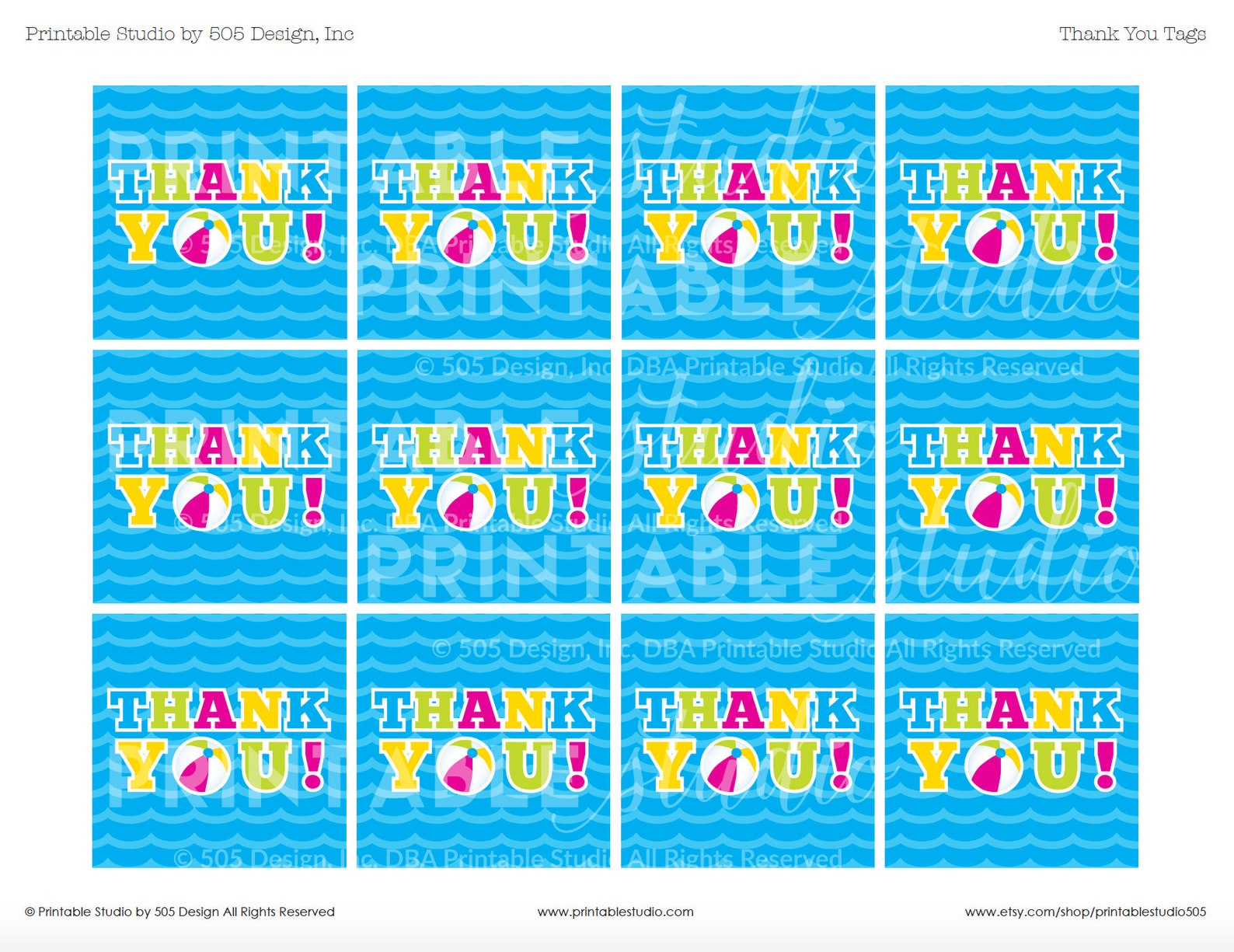 Pool Party Thank You Tag Instant Download Printable Pool | Etsy