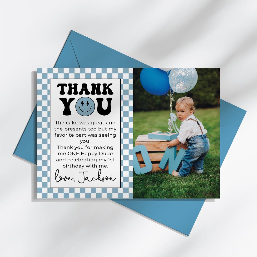 Happy Dude Birthday Thank You Card in Blue, One Happy Dude Thank You ...