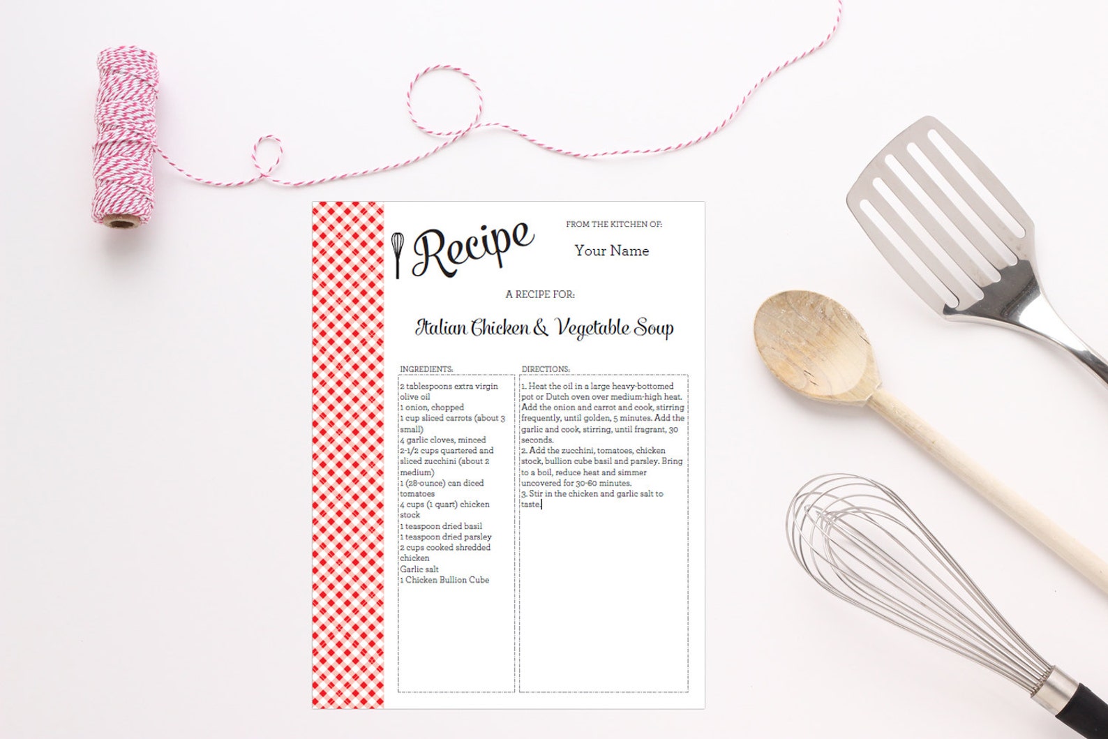 Recipe Book in Red Gingham Printable Recipe Binder INSTANT | Etsy