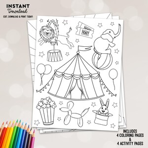 Carnival Coloring Pages, Circus Activity Pages, Carnival Birthday ...