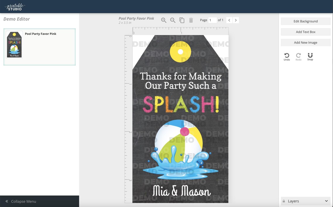Pool Party Favor Tag Printable Splish Splash Favors Pool Party Thank ...