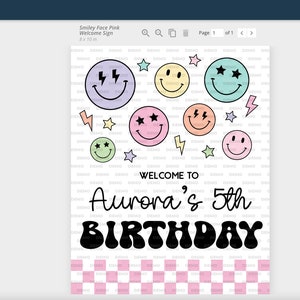 Smiley Face Birthday Party Sign, Pink Smiley Face Welcome Sign, Pastel ...