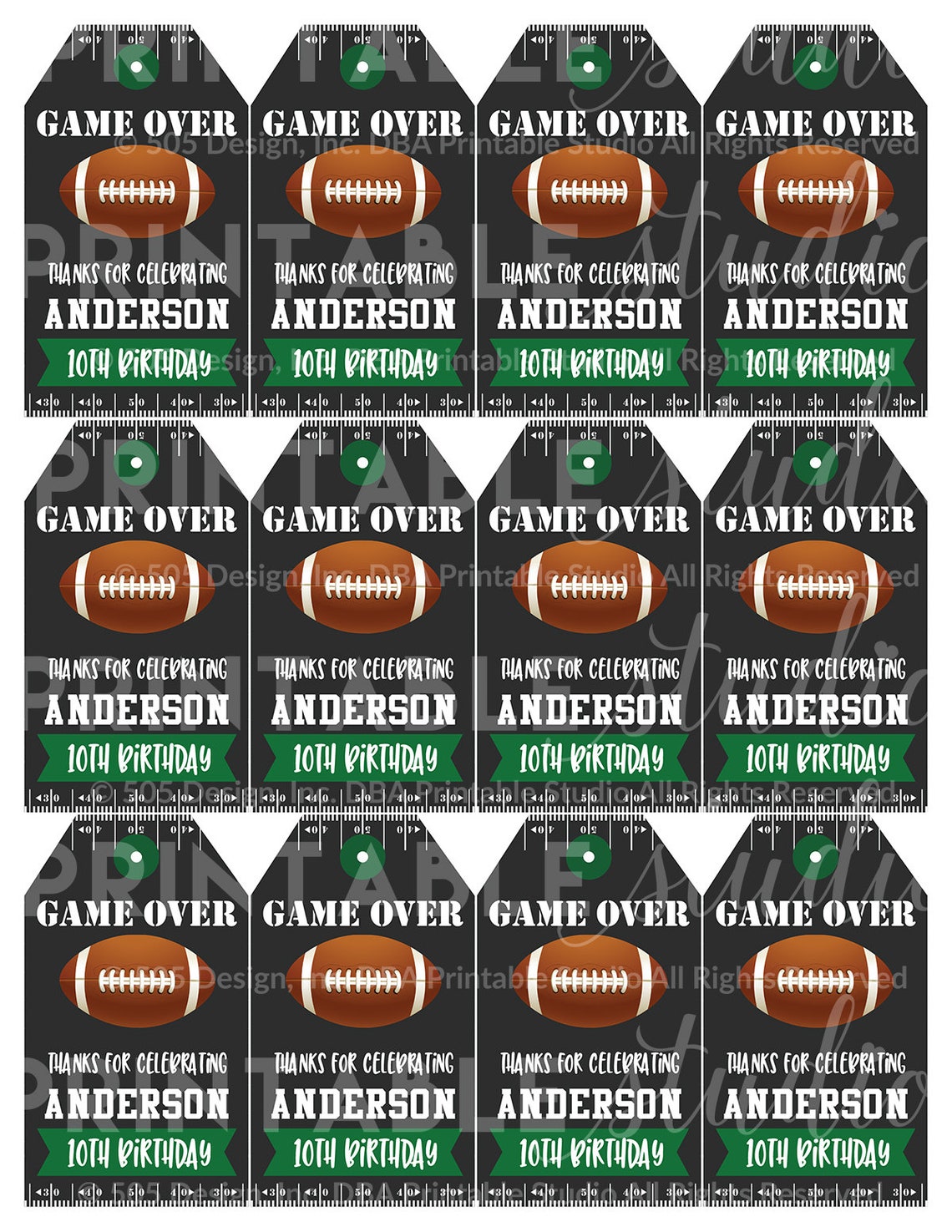Football Favor Tags in Green Printable Football Birthday - Etsy