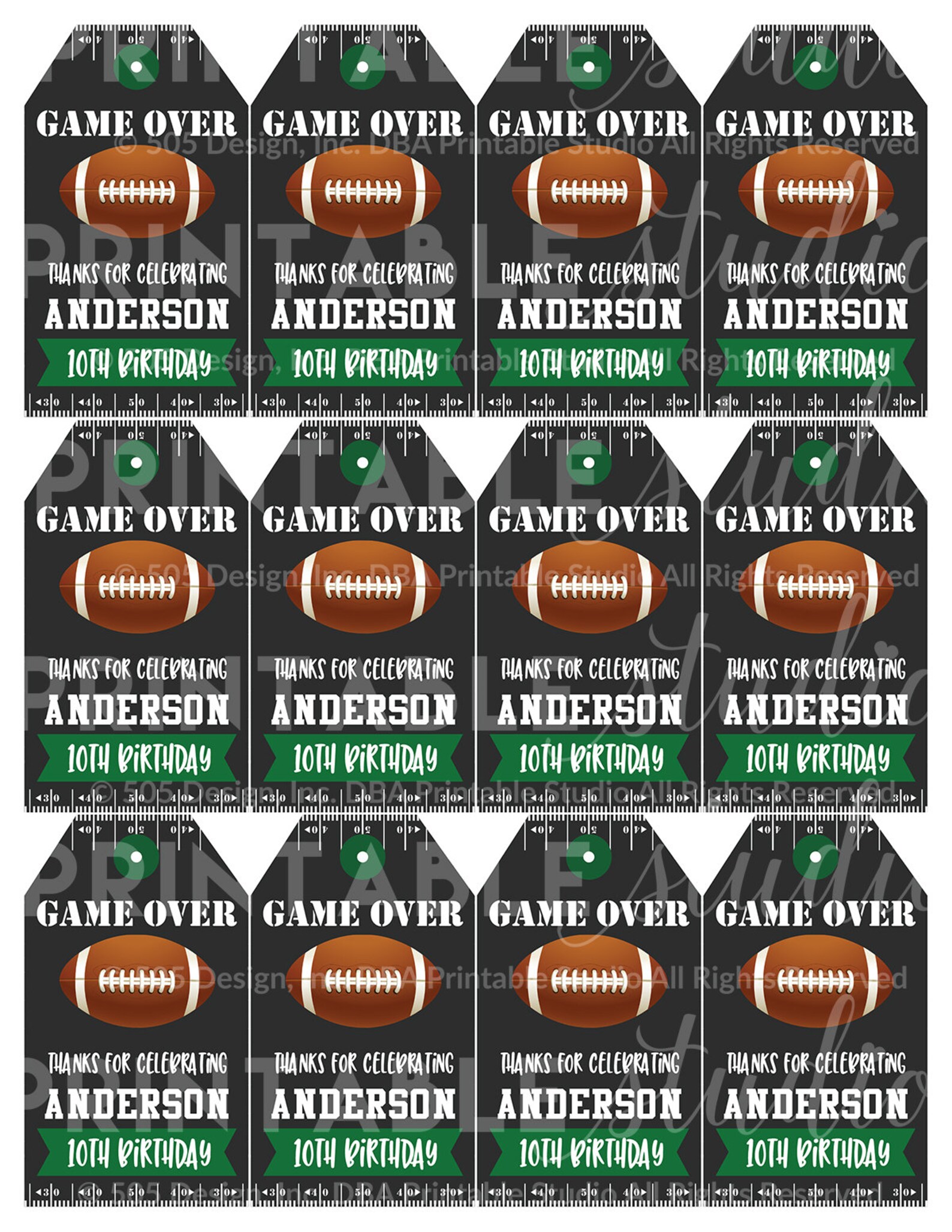 Football Favor Tags in Green Printable Football Birthday - Etsy