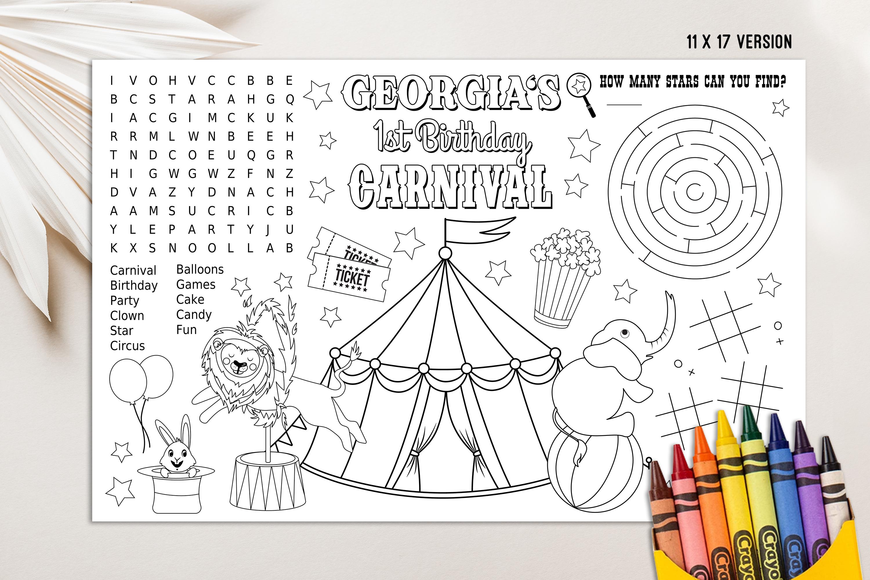 Editable Circus Placemat, Carnival Coloring Page, Circus Activity Page ...