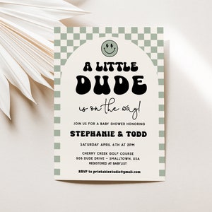 Little Dude Baby Shower Invitation Bundle in Green, Little Dude is on ...