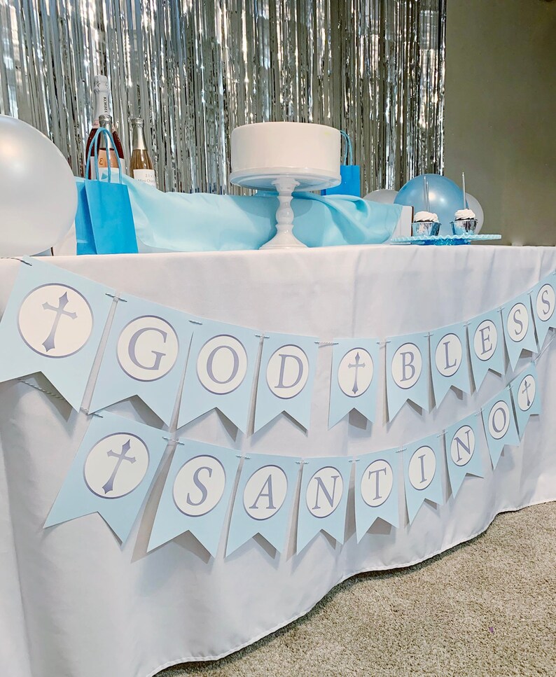God Bless Banner Light Blue Silver First Communion Banner - Etsy