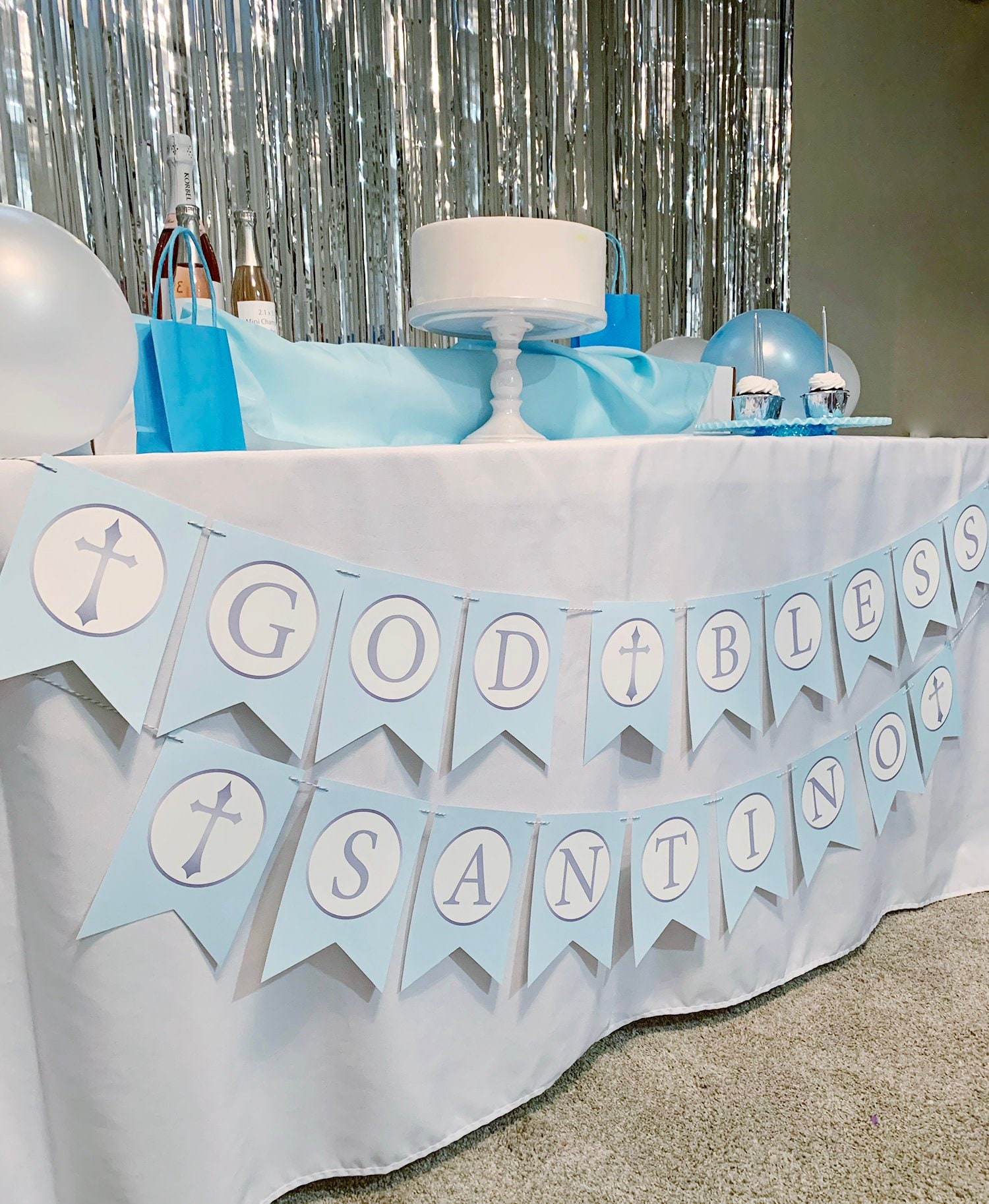 God Bless Banner Light Blue Silver First Communion Banner | Etsy