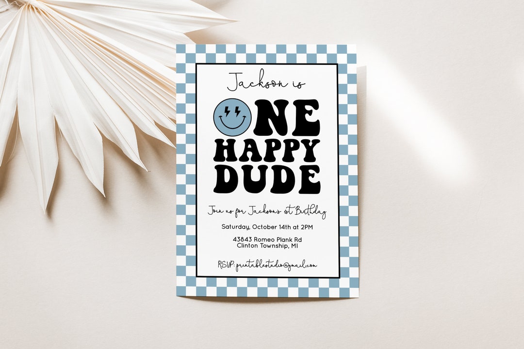 One Happy Dude Invitation in Blue Happy Dude Birthday Invitation ...