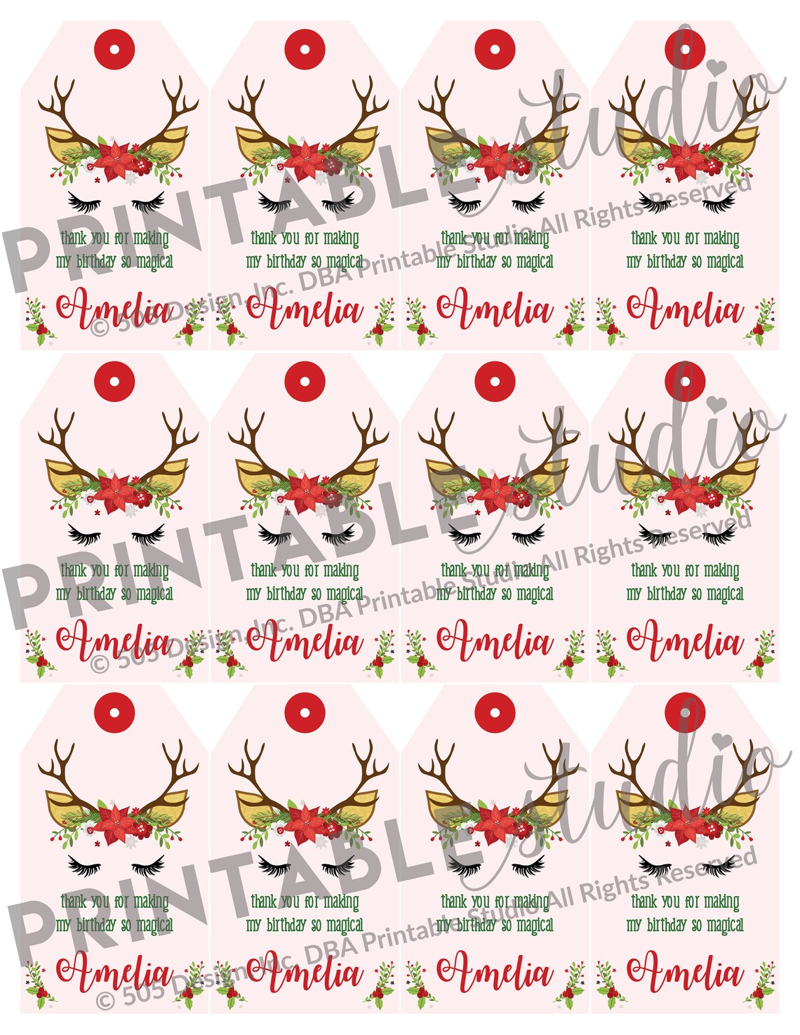 Reindeer Favor Tags Printable Reindeer Party Favor Tags | Etsy