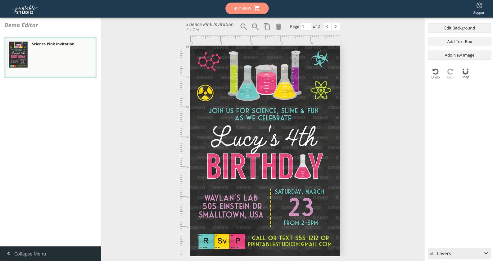 Science Party Invitation in Pink - Printable Science Birthday Party ...