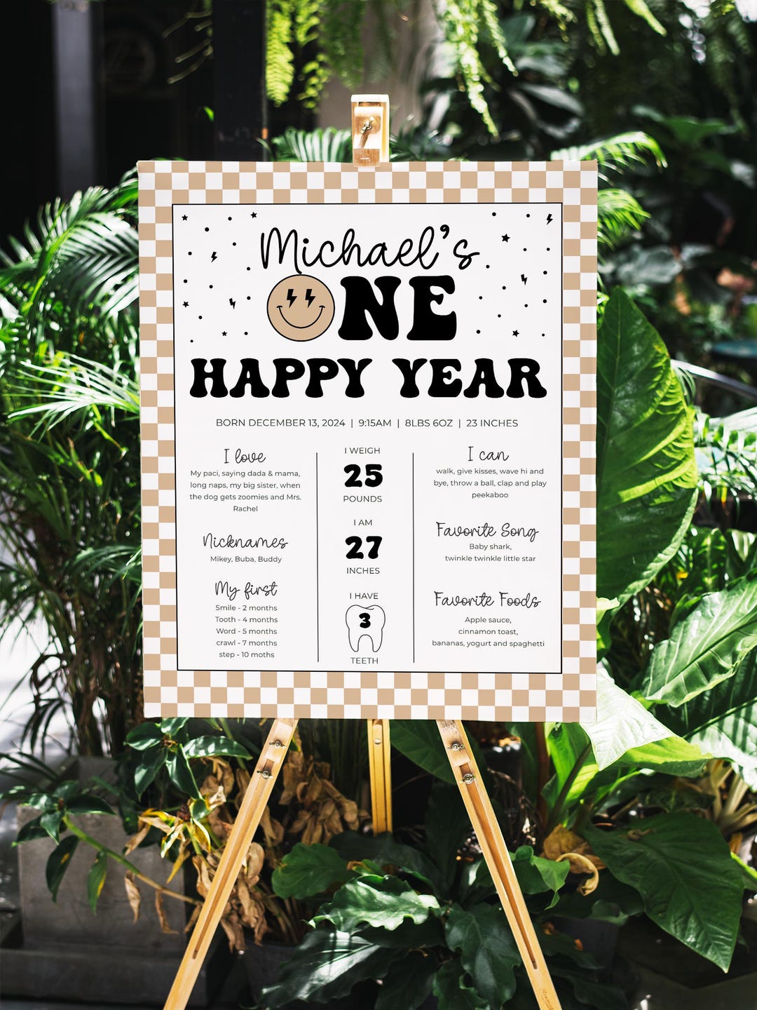 One Happy Year Milestone Board, Beige Happy Dude 1st Year Poster ...