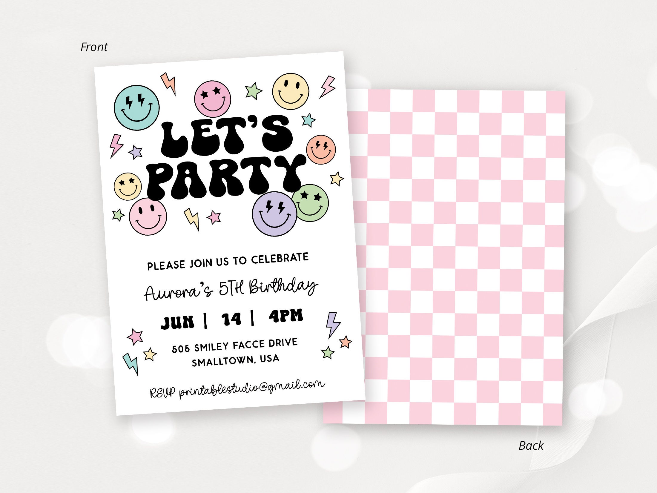 Editable Smiley Invitation Let's Party Smiley Face Birthday Invitation ...