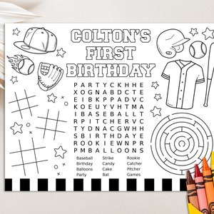 Editable Baseball Party Coloring Page Baseball Placemat Basketball ...