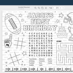 Football Party Coloring Page Football Placemat Football Activity Page ...