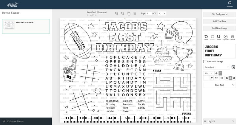 Football Party Coloring Page Football Placemat Football Activity Page ...