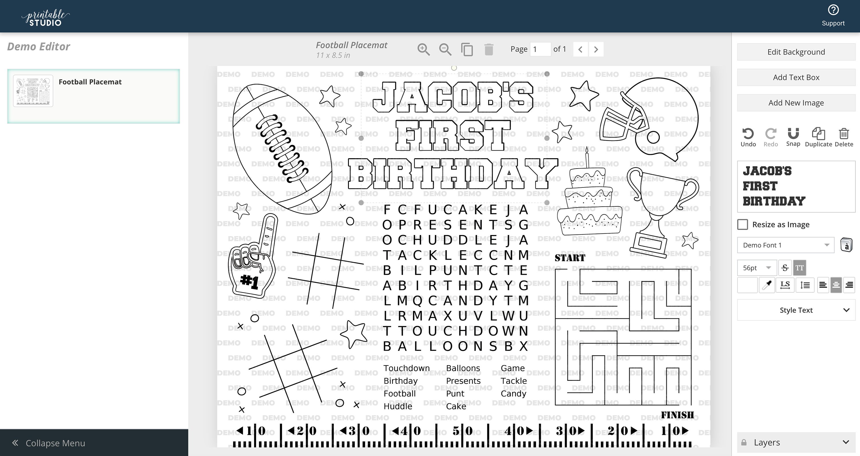 Football Party Coloring Page Football Placemat Football Activity Page ...